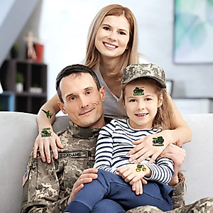 144 Sheets Camouflage Tattoo Camouflage Army Party Favors Military Tank Helicopter Fake Tattoos Stickers for Men Boys, 9 Styles