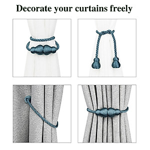 Nieffeiy Magnetic Curtain Tiebacks 2Pack Outdoor Curtain Tie Backs Rope Decorative Magnetic Curtain Holders for Drapes Window Treatment Holdbacks, Blue