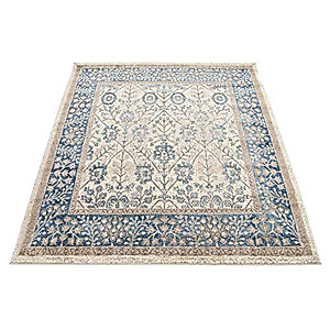 Unique Loom Salzburg Collection Area Rug - Gneis (5' Square, Cream/ Light Blue)