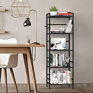 CADUKE Black Tall Bookcase 5 Tier Book Shelf for Bedroom Industrial Bookshelf with Storage Book Shelves for Kids Room Standing Office Bookshelves and Bookcases for Bedroom Living Room