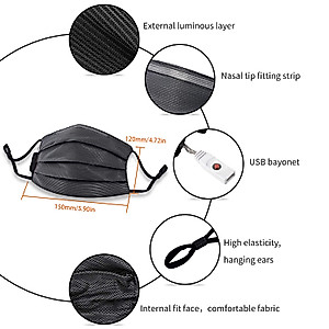 MJ LED Light up Face Mask 7 Color Lights USB Rechargeable Glowing Luminous Mask for Party Festival Dancing Rave Masquerade(White)