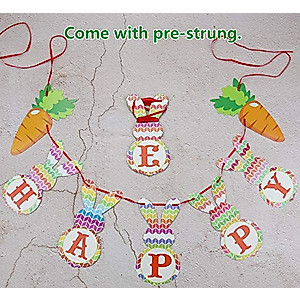 Easter Banner and Balloons Decorations, Happy Easter Bunny Banner Garland and 20 Pcs Bunny Pattern Balloons for Easter Home Decor Party Supplies (A)