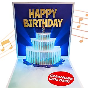 100 GREETINGS Birthday Cards with Lights & Music - Happy Birthday Card Mom, Birthday Gift for Son, Birthday Cards Women & Men, 1 Pop Up Birthday Card (White Cake)