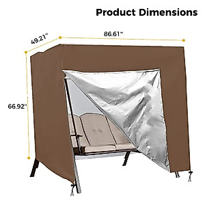Anjetan Patio Swing Cover, Waterproof 3 Triple Seater Hammock Cover for Garden Glider Chair Patio Furniture, All Weather Protection Outdoor Furniture Protector, 87 x 49 x 67 inches 420D（Coffee）