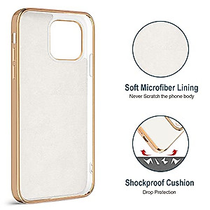 Hython Case for iPhone 14 Pro Case with Ring Stand [360° Rotatable Ring Holder Magnetic Kickstand] [Support Car Mount] Plated Rose Gold Edge Slim Soft TPU Luxury Protective Phone Case Cover, White