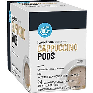Amazon Brand - Happy Belly Light Roast Cappuccino Coffee Pods, Hazelnut Flavored, Compatible with K-Cup Brewers, 24 Count
