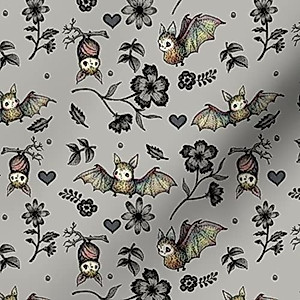 Spoonflower Fabric - Bat Pattern Grey Flowers Wild Hearts Animals Bats Decor Printed on Petal Signature Cotton Fabric Fat Quarter - Sewing Quilting Apparel Crafts Decor