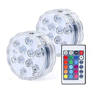 AquaMiracle Submersible LED Lights with Remote Shower Lights Waterproof Battery Operated, Multi Color Changing Hot Tub Lights for Pool, Pond, Aquarium, Bath, Party, Vase Decoration (2-Pack)
