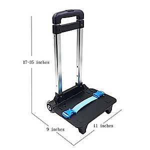 Backpack Hand Truck Wheeled Cart Trolley Hand Aluminium Alloy Folding Trolley Cart for Schoolbag/Backpack (Black with Two Wheels)