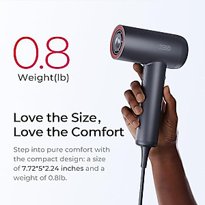 TYMO Ionic Hair Dryer, Professional Hair Blow Dryer with 110000 RPM Brushless Motor for Fast Drying, Lightweight Compact Hairdryer with Nozzle, Low Noise, 4 Temps & 3 Speeds for Women Man, Dark Gray