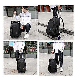 Black Kids Boys Rolling Backpack Teens Carry-on Luggage with Wheels Trolly BookBag for School-2 Wheels