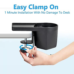 MAX SMART Clamp on Pen Cup Holder for Desk w Backpack Headphone Metal Hook, Desk Organizer Caddy Organize Pencils, Markers, Paper Clips for Drawing Table, Gaming Desk, Drafting Desk and Standing Desk