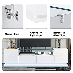 Harper & Bright Designs TV Stand with Tempered Glass, Modern High Gloss Entertainment Center for TVs Up to 70¡±, TV Cabinet with Storage and LED Color Changing Lights for Living Room, White