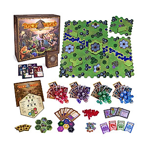 Wiz Dice - Dice Wars: Heroes of Polyhedra - Tabletop Strategy Board Game for 2-4 Players with Illustrated Cards, Miscellaneous Dice Set and a Large Modular Hex Grid - Ages 14 and Up - 11 x 10 x 4