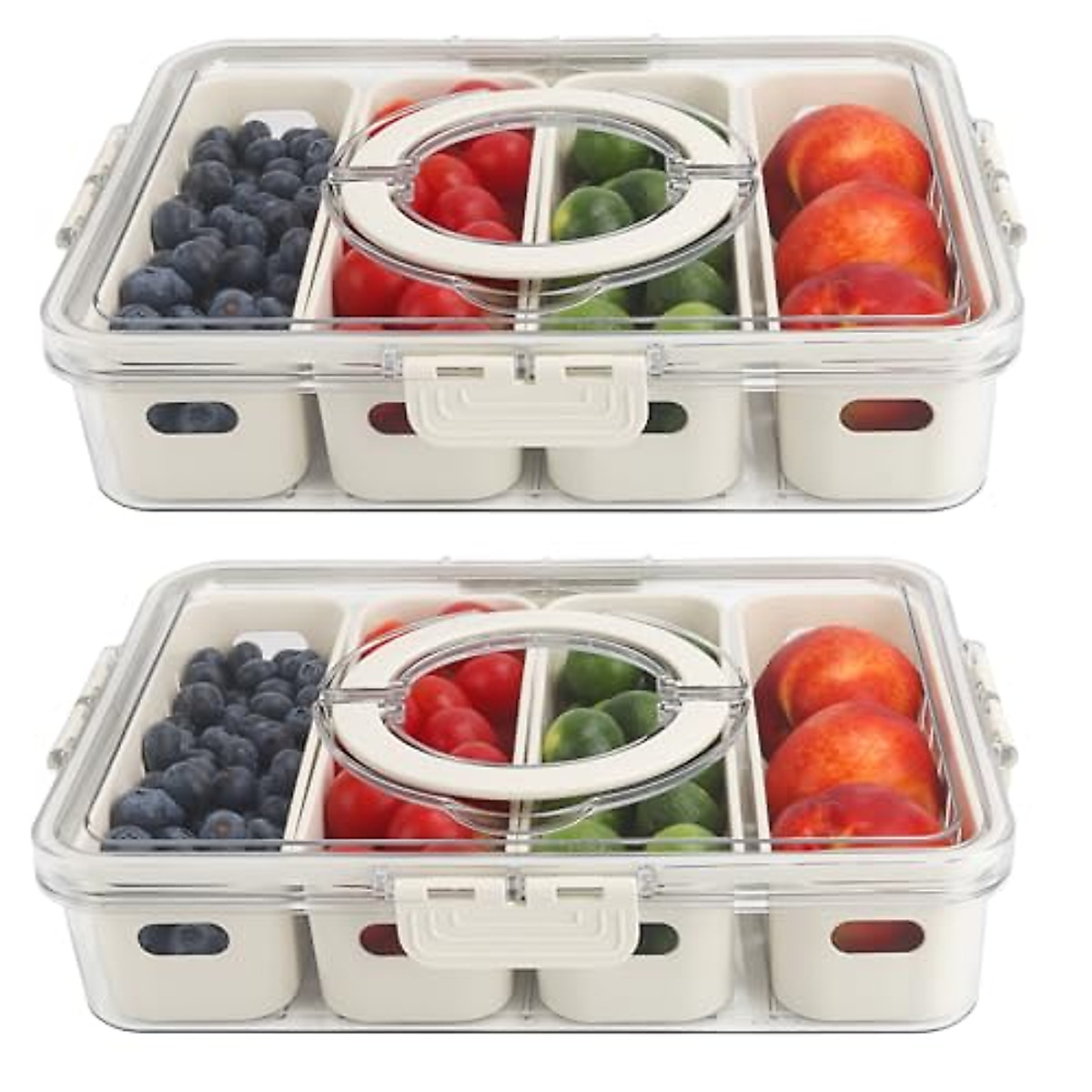 Sousnous Air-tight Divided Veggie Tray with Lid, Berry Container with Colander, Portable Fruit Keeper Box Refrigerator Organizer Bin, Fridge Produce Saver， 1 Pack