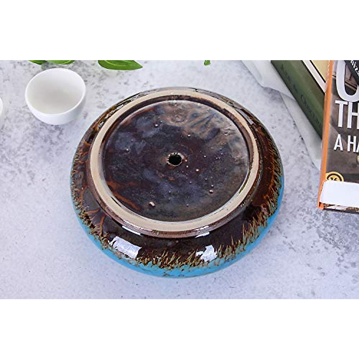 VanEnjoy 7.3 inch Round Large Shallow Succulent Ceramic Glazed Planter Pots with Drainage Hole, Bonsai Pots Garden Decorative Cactus Stand Flower Container (Blue)