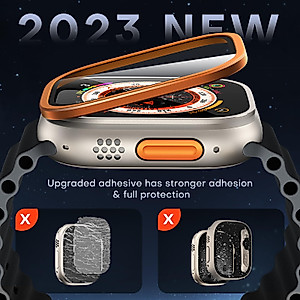 LϟK 2 Pack for Apple Watch Ultra 2 / Ultra Screen Protector 49mm - 9H Tempered Glass + Titanium Alloy Frame [Stay Original+Bubble Free] Waterproof HD Glass Film for iWatch Ultra 49mm, Orange