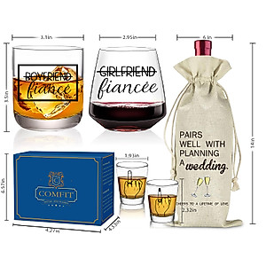 comfit Engagement Gifts for Couples - Fiance Fiancee Engagement Gift Wine Whiskey Glass, Engaged Gifts for Boyfriend,Girlfriend,Couples Newly Engaged