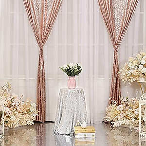 Sequin Backdrop Curtain Eternal Beauty Glitter Sequin Background for Wedding Party Decor (2 Panels, W2 x H8FT,Rose Gold)