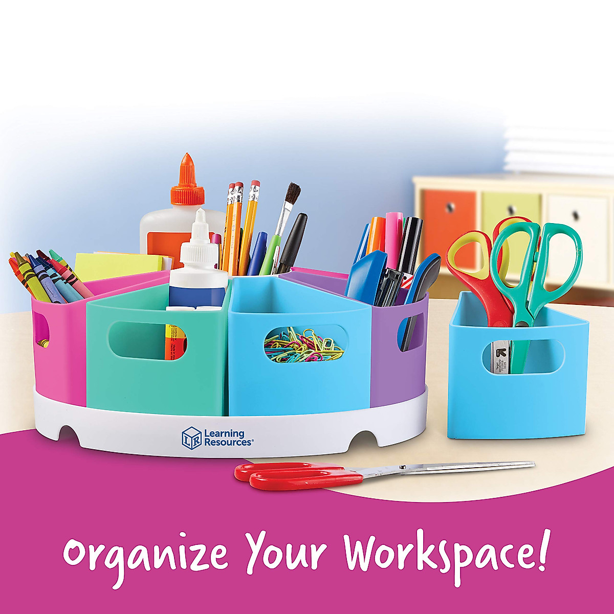 Learning Resources Create-a-Space Storage Center, 10 Piece set - Desk Organizer for Kids, Art Organizer for Kids, Crayon Organizer, Homeschool Organizers and Storage