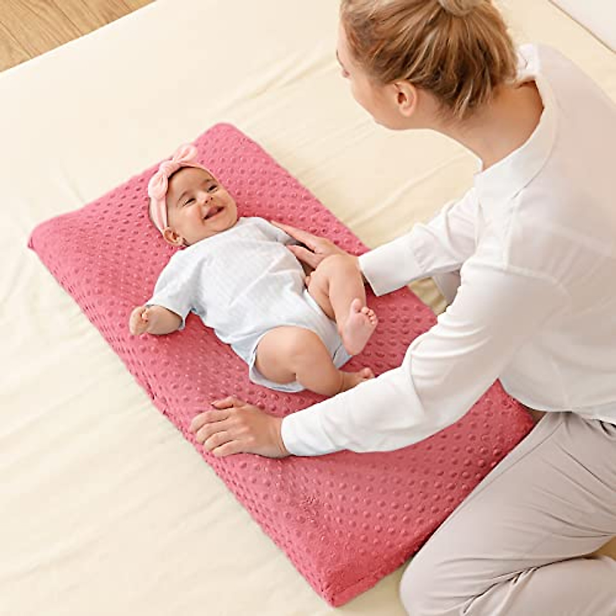 Baby Changing Pad Cover, Super Soft Minky Dot Diaper Changing Table Covers for Baby Girls and Boys, Ultra Comfortable, Safe for Babies, Fit 32"/34'' x 16" Pad (Strawberry Red)