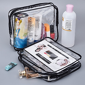 Hotop 4 Pieces Clear Make-up Bags Travel Toiletry Bag Organizers for Traveling Portable Cosmetic Pouch Set with Zipper Handle, Business Trip and School Bathroom, Water-proof