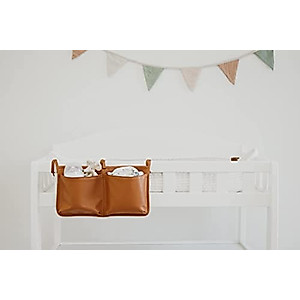Lu & Ken Baby Nursery Crib Organizer - Vegan Leather Hanging Diaper Organizer for Crib - 13.5 x 7.5 Inch Nursery Storage Bedside Crib – Water and Stain Resistant