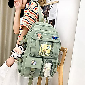 vfdgsaz Kawaii Backpack with Pin and Pendant，Cute Aesthetic Backpack ，Outdoor Sports Leisure Bag for Girls and Boys (green,one size)