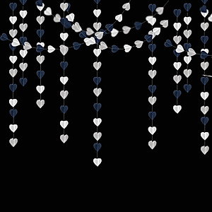 Navy-Blue White Silver 3D-Heart Garland - 39Ft Graduation Hanging Decoration Streamers Banner,Bridal Birthday Engagement Bachelorette Baby Shower Christmas Baby Shower Valentines Party Decor Ouruola