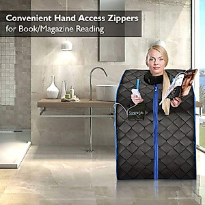 SereneLife AZSLISAU10BK Infrared Home Spa One Person Sauna with Heating Foot Pad and Portable Chair, Black