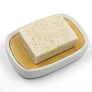 Sandstone Resin Soap Bar Dish, Bamboo Shower Soap Dish Holder Tray, Soap Organizer Draining Bar Soap Saver for Shower Bathroom Kitchen Sink