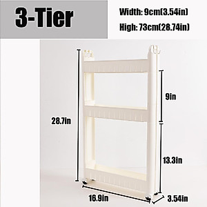 Labauxite Rolling Slim Storage Cart, Narrow Utility Kitchen Cart on Wheels, Narrow Storage Cabinet Organizer Cart for Small Spaces in Laundry Room, Kitchen, Bathroom (3-Tier)