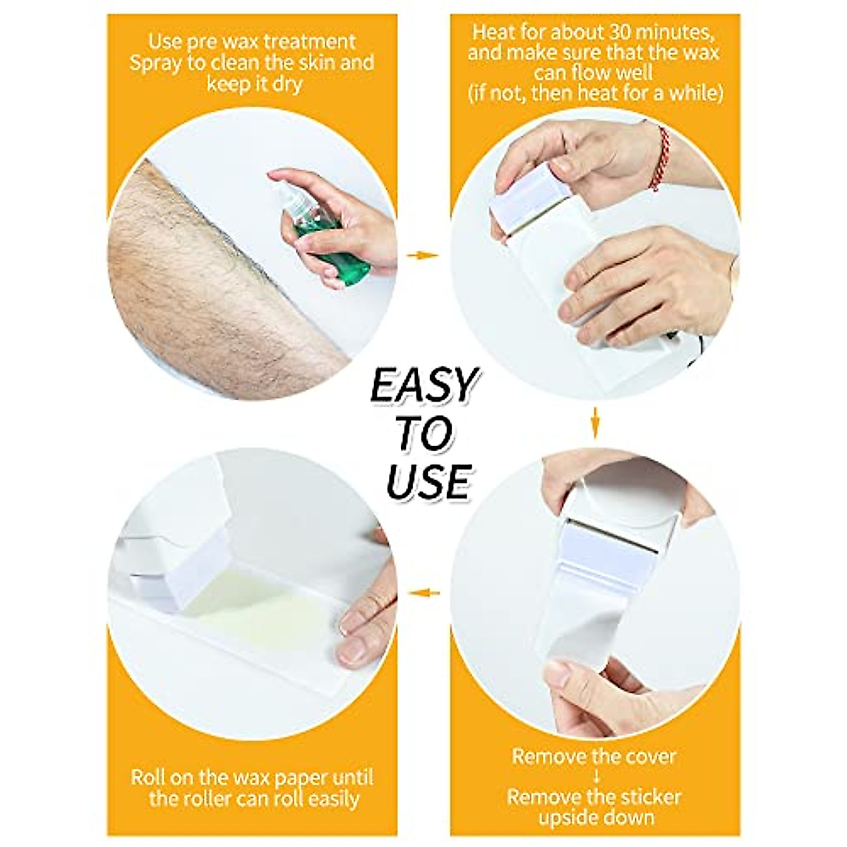 Roller Waxing Kit for Sensitive Skin, Milk roll on wax cartridge warmer for arms, legs and larger areas of the body hair removal, at home waxing kit for women and men