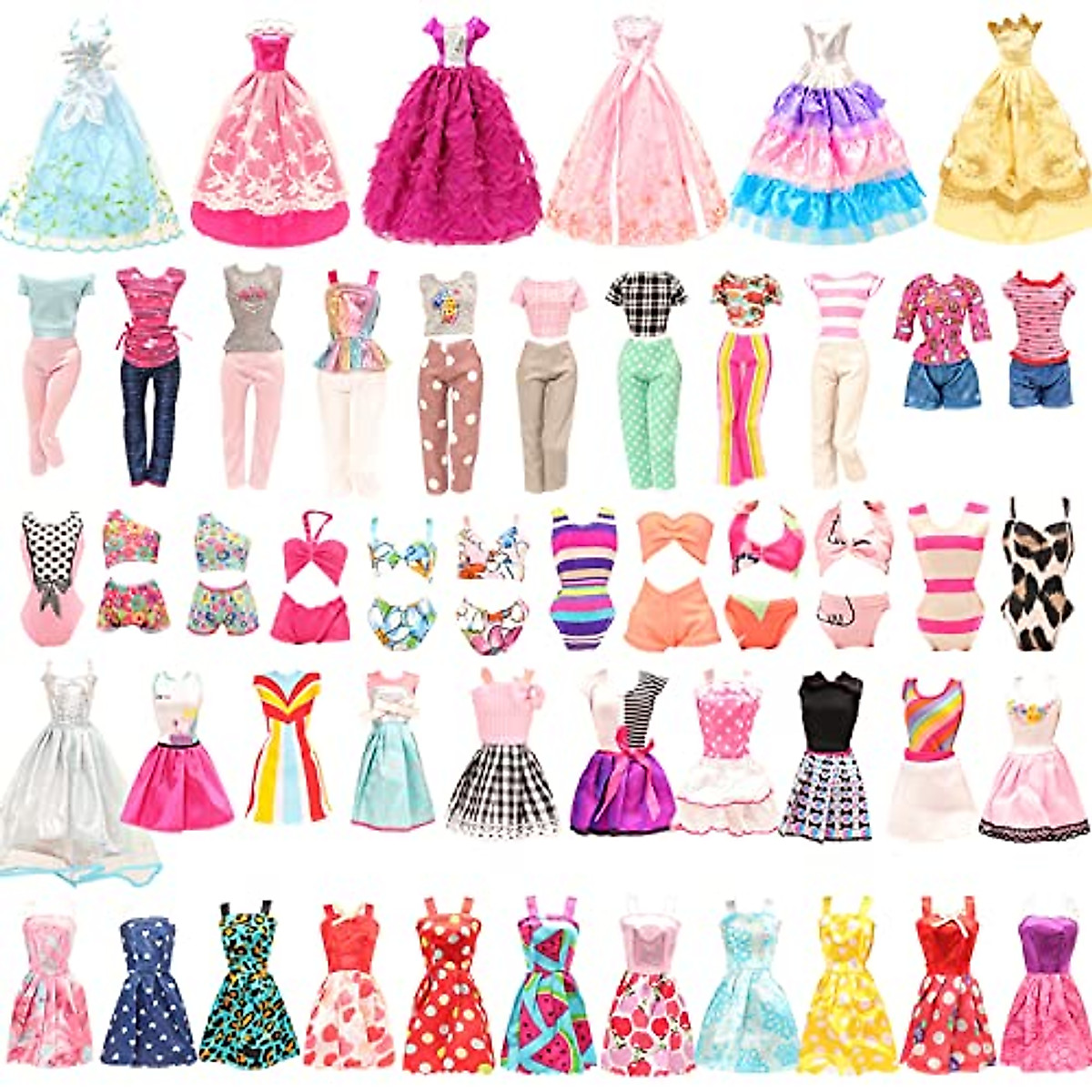 BARWA Fashion Closet Wardrobe 107 Pcs Doll Accessories 16 Pack Doll Clothes 1 Shoes Rack 84 Pcs Different Shoes Hanger Crown Necklace Glasses Doll Accessories Xmas Gift