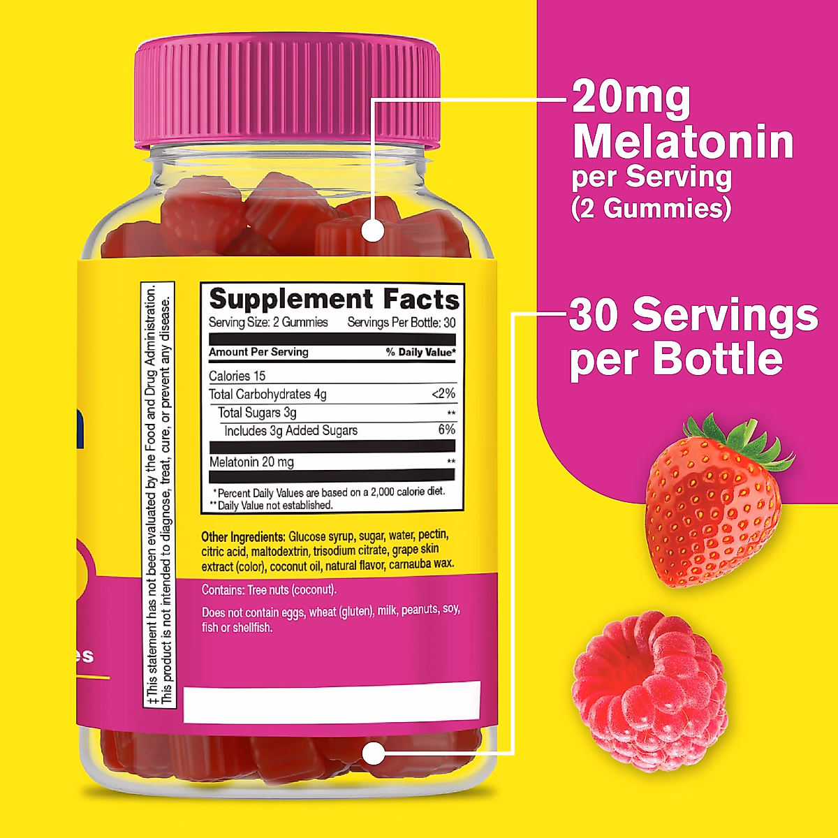 WellYeah Melatonin Gummies 20mg | Sleep Support | Maximum Strength Melatonin 20mg Gummies for Adults | Fast Dissolved | Great Berry Flavor | 60 Count | Vegan, Non GMO