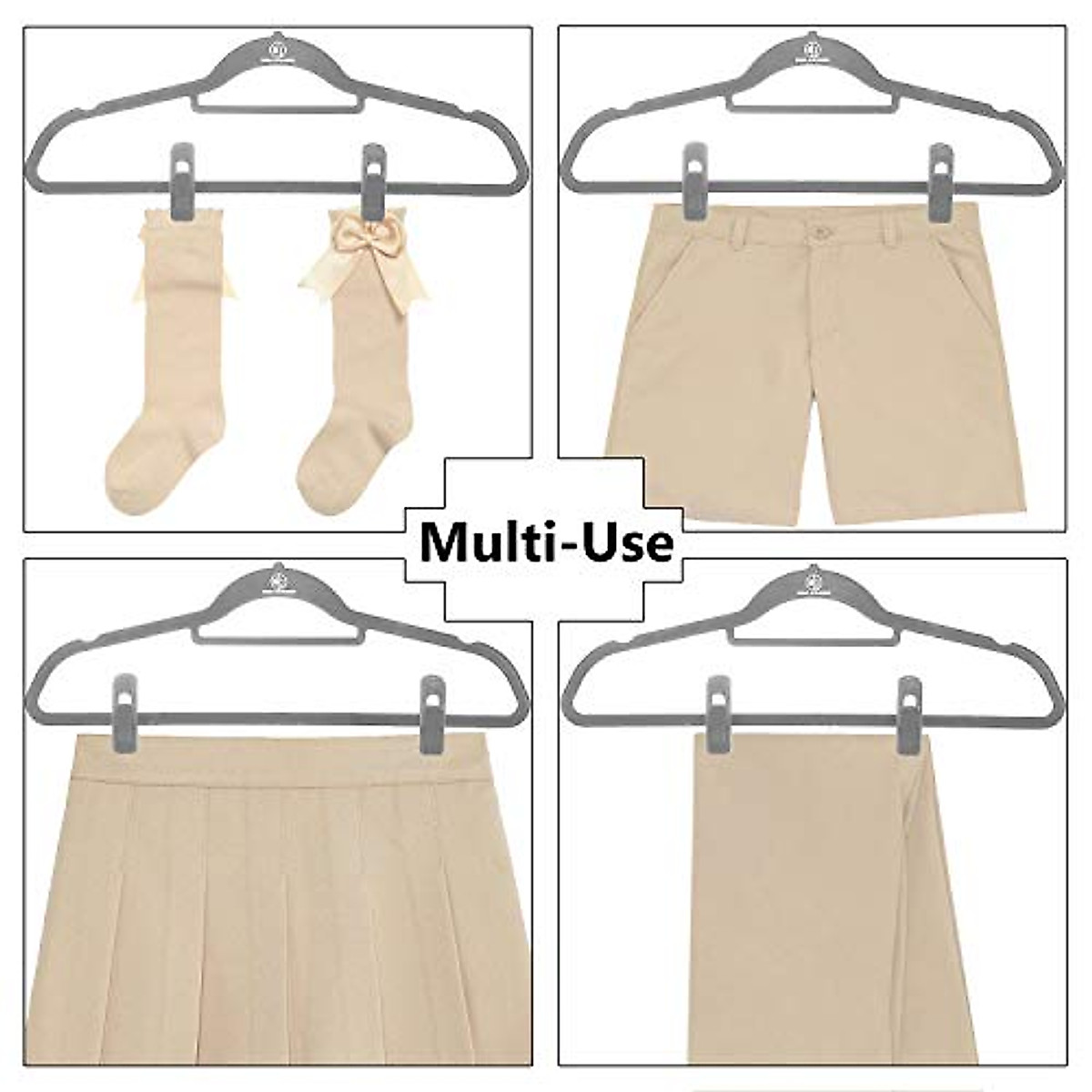 Closet Accessories, Velvet Hangers, Ultra Slim Space Saving, notches, tie bar, Swivel Hook,10 Pack, with 20 Matching Velvet Finger Clips (Grey)