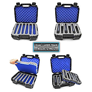 CASEMATIX Wireless Microphone System Hard Case Compatible with 12 Sennheiser, Shure Mic, Nady, AKG or VocoPro Microphones and More Handheld Transmitter Mics, Case Only