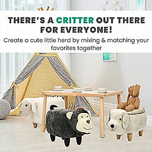 Critter Sitters 14-In. Seat Height Faux-Suede Dark Gray Dog Animal Shape Small Ottoman, Kids Furniture for Nursery, Bedroom, Playroom, and Living Room Decor, Multifunctional Cushioned Step Stool