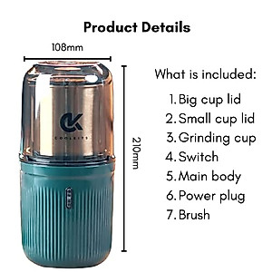 COOLKITS Coffee Grinder [ 170g / 5.7 OZ ], Shockproof Herb Grinder,Spice grinder with 304 Stainless Steel Removable Bowl and Sharp Blades, Espresso Grinder, Fast and reliable.