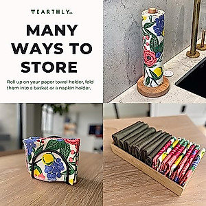 Earthly Co. Reusable Paper Towels - 10 Pack - Cloth Paper Towels Reusable Washable - Roll of Reusable Napkins Paperless Paper Towels - Absorbent + Long Lasting - Zero Waste Products - (Flowers)