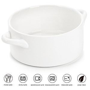 SOUJOY 6 Pack French Onion Soup Bowls, 22Oz Porcelain Serving Soup Bowls with Handles, Oven Safe Crocks for Soup, Cereal, Chill, Pot Pie, Beef Stew
