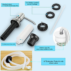 Kitchen Sink Soap Dispenser Brushed Nickel Countertop Soap Dispenser Pump with 47" Extension Tube Kit and 17 Oz Bottle Built in Bathroom Sink Soap Dispenser Dish Soap Pump