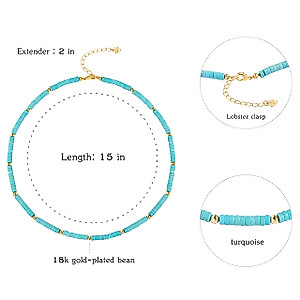 POTESSA Turquoise Beaded Choker Necklace for Women Tiny Boho Hawaiian Seed Bead Beach Necklace Jewelry
