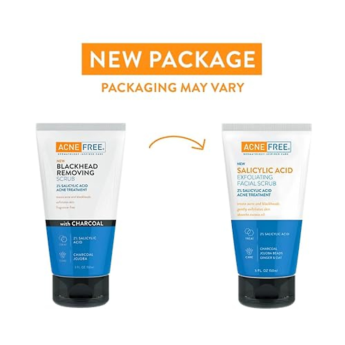 AcneFree Blackhead Removing Exfoliating Face Scrub with 2% Salicylic Acid and Charcoal Jojoba, 5 Ounce - Pack of 2