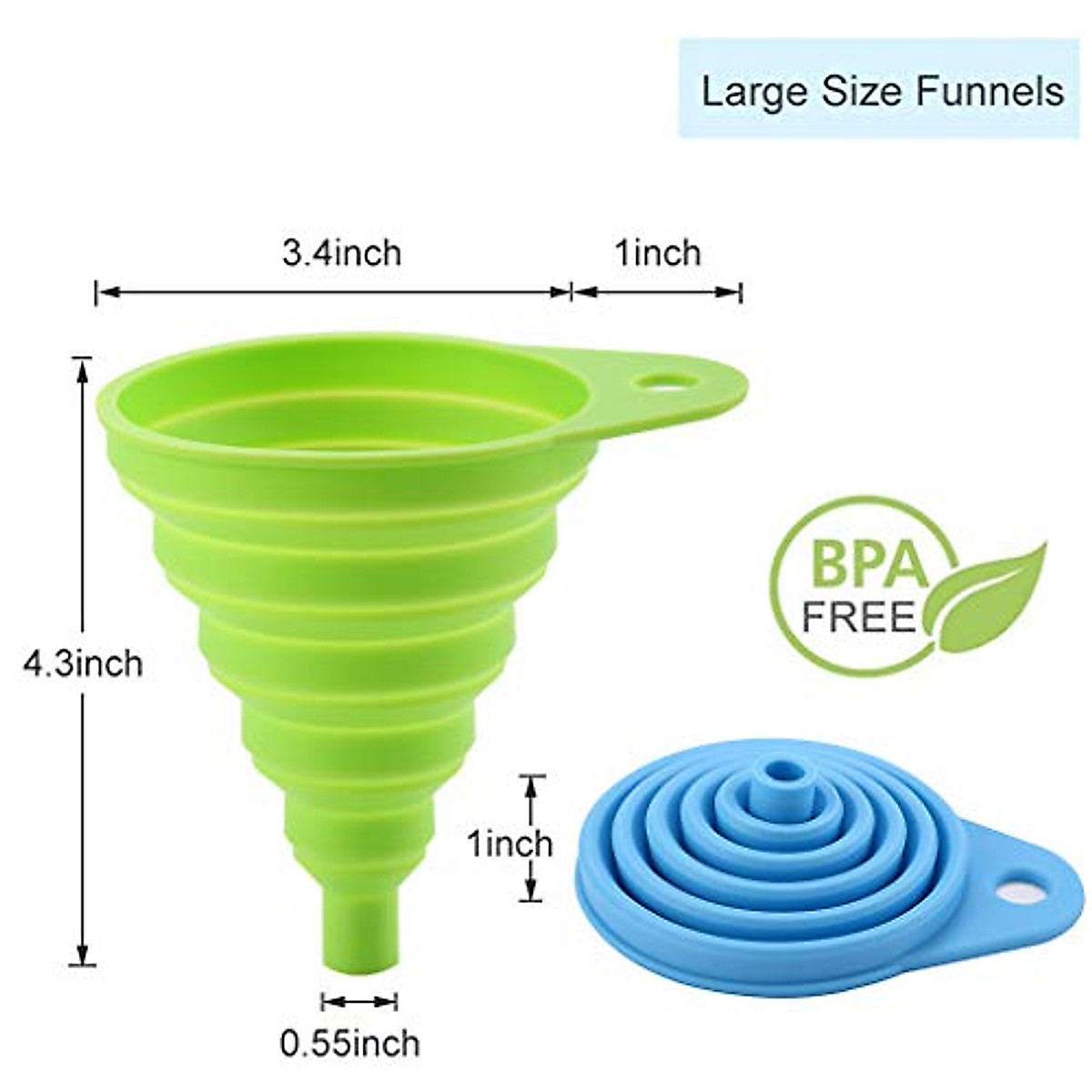 Kitchen Funnel Set of 4, 2 Small and 2 Large Funnels for Kitchen use, Silicone Collapsible Funnels for Filling Bottles/Liquid/Powder Transfer, Food Grade BPA Free
