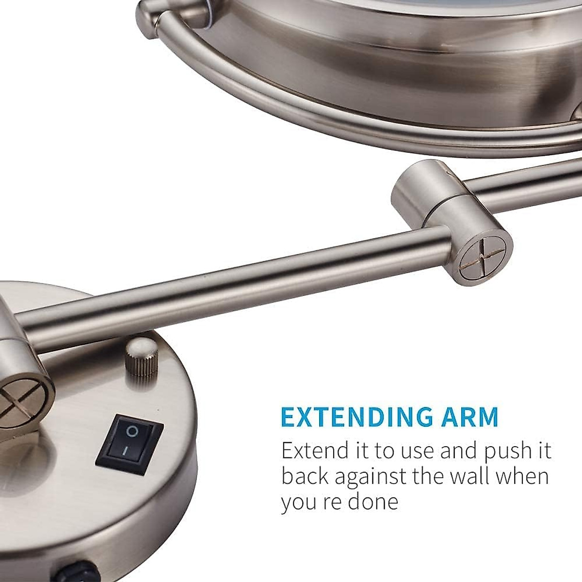 Cavoli Wall Mount Makeup Mirror 9 Inches with LED Lighted 10x Magnification,has 3 Colors Lights Modes,13" Extension Arm Magnifying Vanity Mirror Electric Plug Powered, Brushed Nickel Finish