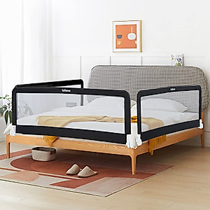 INFANS Bed Rails for Toddlers, 59" Foldable Safety Baby Crib Rail Fit for Kids Twin, Extra Long Swing Down Bed Guardrail for Convertible Crib, Queen King Mattress Side Guard (1 Pack, Black)