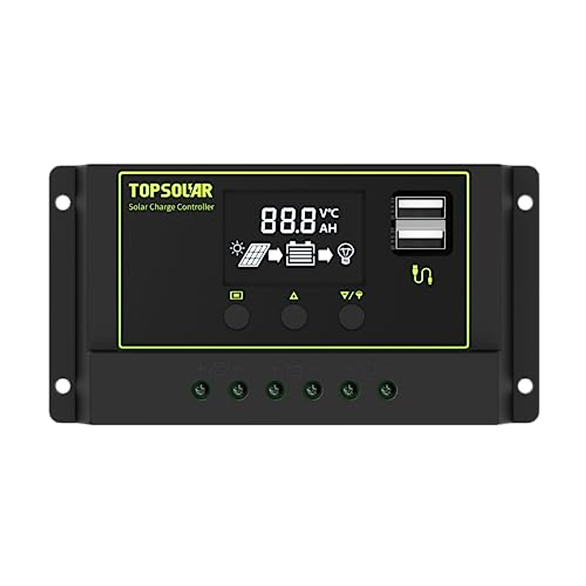 TOPSOLAR 20A 12V/24V PWM Solar Charger Controller w/ LCD Display for AGM, Gel, LiFePO₄ and Flooded Battery.