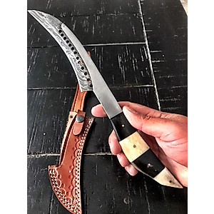 Damascus Knife 12" Tactical Knife 100% Hand Forged Full Tang Hunting Knife with Bull Horn & Camel Bone Handle Perfect for Camping, Hunting, Indoor, Outdoor Activities