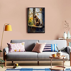 Diamond Painting Kit for Adults and Children-Cat on Window Sill Beginner DIY 5D Full Circle Gemstone Art-Suitable for Home Bedroom Wall Decoration (20x30inch)